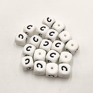 YNGMEANS 30PCS 12mm Silicone Alphabet Letter Beads Cube English Letter C Beads for Keychain DIY Jewelry Making Name Bracelets Necklaces Accessories