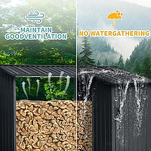 Outdoor Steel Firewood Rack and Metal Storage Shed,Two-in-One,Firewood Storage Shed for Backyard Patio Garden Lawn,Black