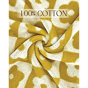 Jacquotha Bath Towels Checkered Floral 55” x 28” - Decorative Bathroom Towels for Indoor Outdoor Gift, 440 GSM Soft Quick Dry Towel for Bathroom Gym Spa Swim (Yellow & Lilac)