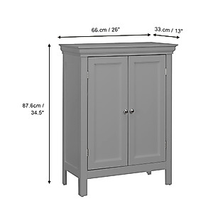 Teamson Home Stratford Contemporary Wooden Floor Storage Cabinet with Two Doors for Bathrooms, Living Rooms, Hallways, Gray