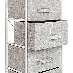 Flash Furniture 4 Drawer Storage Dresser - White Cast Iron Frame and Wood Top - 4 Easy Pull Light Gray Fabric Drawers