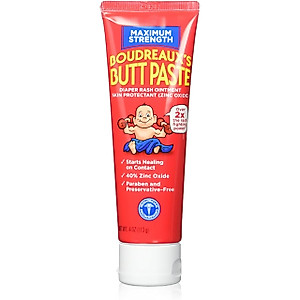 Boudreaux's Butt Paste Maximum Strength Diaper Rash Cream, Ointment for Baby, 4 oz. Tube, (Pack of 1)