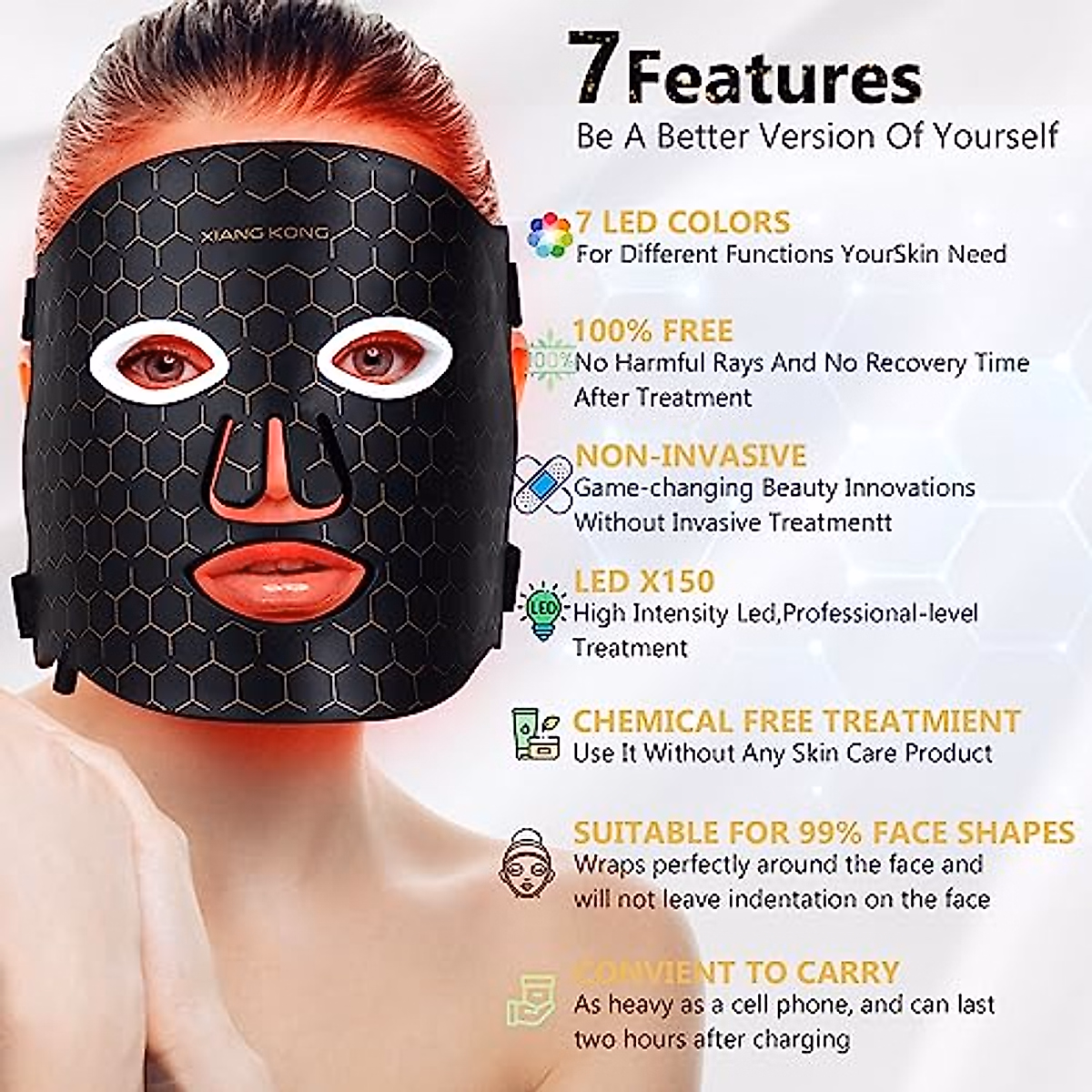 Laf Bktt Led Face Mask Light Therapy, Red-Light-Therapy for Face, 7 Colors Skin Care Mask for Face and Neck at Home, Best gift for mom, wife, grandma