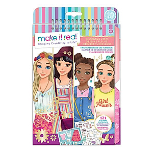 Make It Real - Fashion Design Sketchbook: Blooming Vibes - Fashion Sketchbook for Girls - Kids Fashion Design Kit - Fashion Designer Kits for Girls - Fashion Coloring Book for Girls 6-8-10-12-14