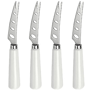 MEIYAHOME 4 Pieces PRONGED Cheese knife 6.5inch Fine smooth finish SUS430 Stainless Steel 6inch Cheese Slicer Cheese Cutter with White Ceramic Handle good hand grip