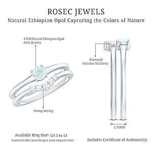 Certified Opal Diamond Wedding Ring Set, AAA Quality, Natural Rainbow Opal Engagement Ring with Enhancer, 14K White Gold, Size:US 12.00
