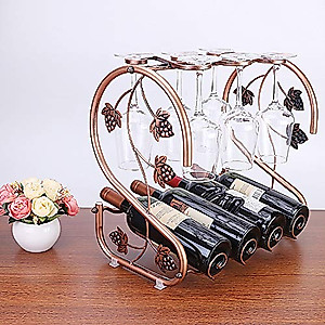 Countertop Wine Rack with Wine Glass Holders, Holds 4 Bottles and 6 Stemwares