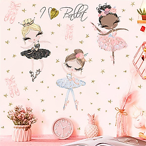 3 Ballet Dancing Girl Wall Art Decals Ballerina Wall Decals Dancing Ballerinas Wall Stickers Ballet Dancer Wall Decals with Stars Wall Art Poster for Girls Room Women (colorA)