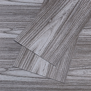 VEELIKE Grey Oak Wood Vinyl Plank Flooring Peel and Stick Waterproof Wood Grain Vinyl Floor Tiles 6''x36'' Self Adhesive Grey Laminate Tile Flooring for Bathroom Kitchen Bedroom RV (4-Pack, 6 Sq. Ft.)