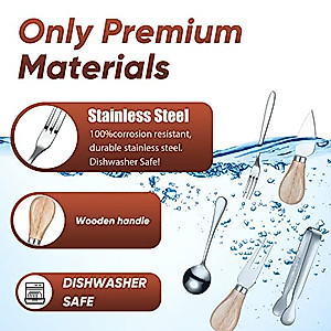 Yetene Charcuterie Board Accessories Round Wooden Tray 20" with Handles Wine Accessory Sets Cheese Spreader Knife Butter Knife Set Mini Serving Tongs Spoons Forks for Party Wedding Christmas