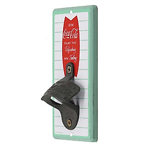 Coca-Cola Striped Wall Bottle Opener - Vintage Coca-Cola Bottle Opener Made with Wood and Cast Metal - Great Gift Idea