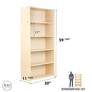 RRI Goods Classic Birch Book Shelf, Wooden Wall Organizer for Books, Toys, Office, and Kids Supplies, Natural (5 Tier - 60")