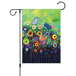 Louise Maelys Spring Summer Floral Garden Flag 12x18 Double Sided, Burlap Small Vertical Watercolor Abstract Flower Butterfly Garden Yard Flags for Seasonal Outside Outdoor House Decoration (ONLY FLAG)