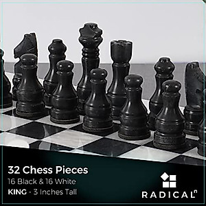 RADICALn 15 Inches Large Handmade White and Black Weighted Marble Full Chess Game Set Staunton and Ambassador Style Marble Tournament Chess Sets for Adults