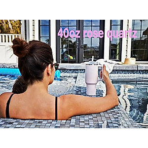 YOUEXPERT 40 oz Tumbler with Handle and Straw Tumbler with Lid and Straw Stainless Steel Tumblers, Car Mug Outdoor Sports Travel Gift 40oz Insulated Tumblers (Rose quartz)