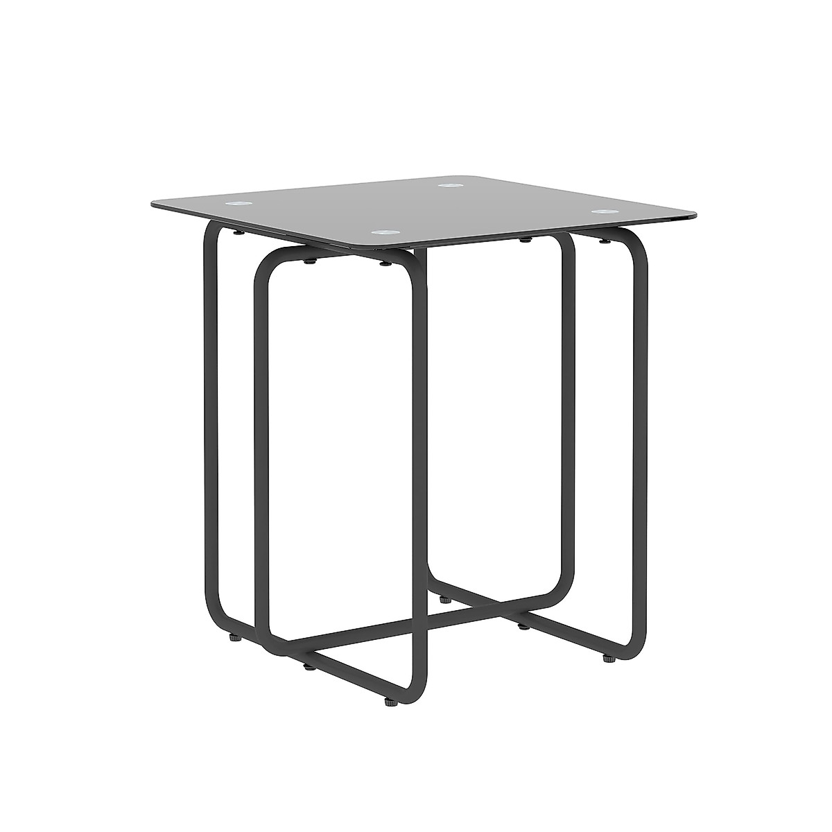 Square Side Table with Tempered Glass Top, Modern End Table with Black Metal Frame, Small Coffee Table Nightstand for Living Room Bedroom. (Black Glass)