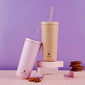 Manna Ranger Double-wall Insulated Stainless Steel Tumbler with Leak-proof Smart Seal Lid and Reusable Tritan Straw - 24 Oz - Salmon