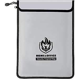 Upgraded Two Pockets Fireproof Document Bag (2000℉), andyer 15”x 11”Waterproof and Fireproof Money Bag with Zipper, Fire Safe Storage for Valuables,Money,Jewelry,Legal Documents,File and Tablet