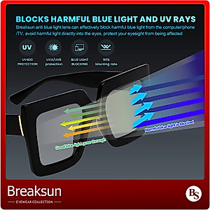Breaksun Oversized Blue Light Glasses for Women Fashion Thick Square Computer Eyewear Non-Prescription Black Glasses (New Black+ Brown Orange)