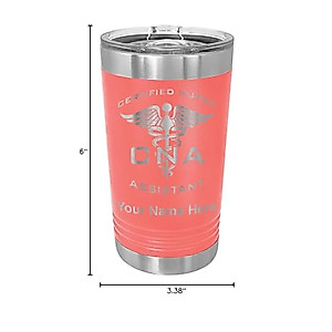 LaserGram 16oz Vacuum Insulated Pint Tumbler, CNA Certified Nurse Assistant, Personalized Engraving Included (Coral)