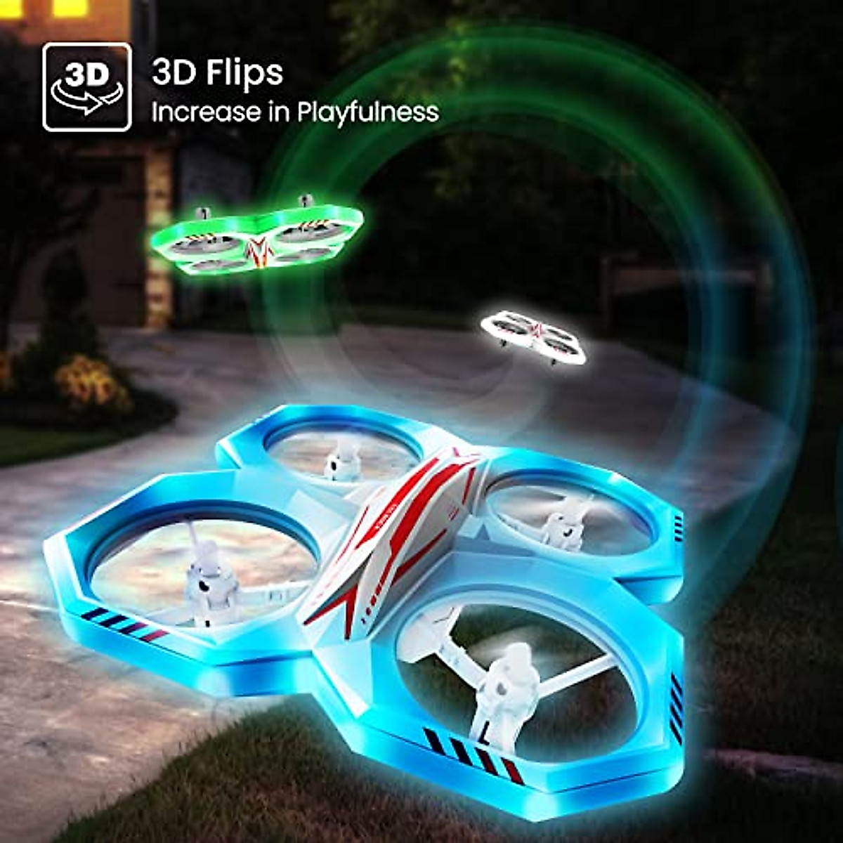 Tecnock LED Drone for Kids - Mini Drones with 11 LED Lights RC Quadcopter for Beginners with 2 Batteries Altitude Hold, Headless Mode, 360° Flip and Rotate Gift Toy for 8-12 Year Old Boy Girl kids