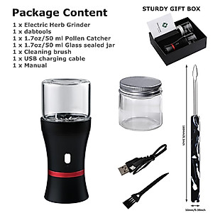 Sunseeke Electric Herb Grinder Built-in Battery, 2pcs 1.7oz Glass Herb Chamber Mini- Portable Black