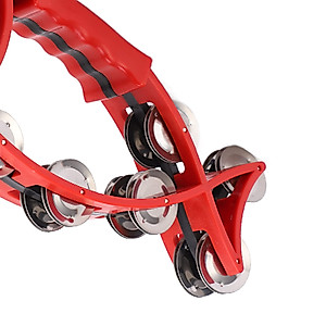 Eujgoov Plastic Hand Tambourine Bell, Fish Shaped Double Row Jingles Music Rhythm Toys(red)