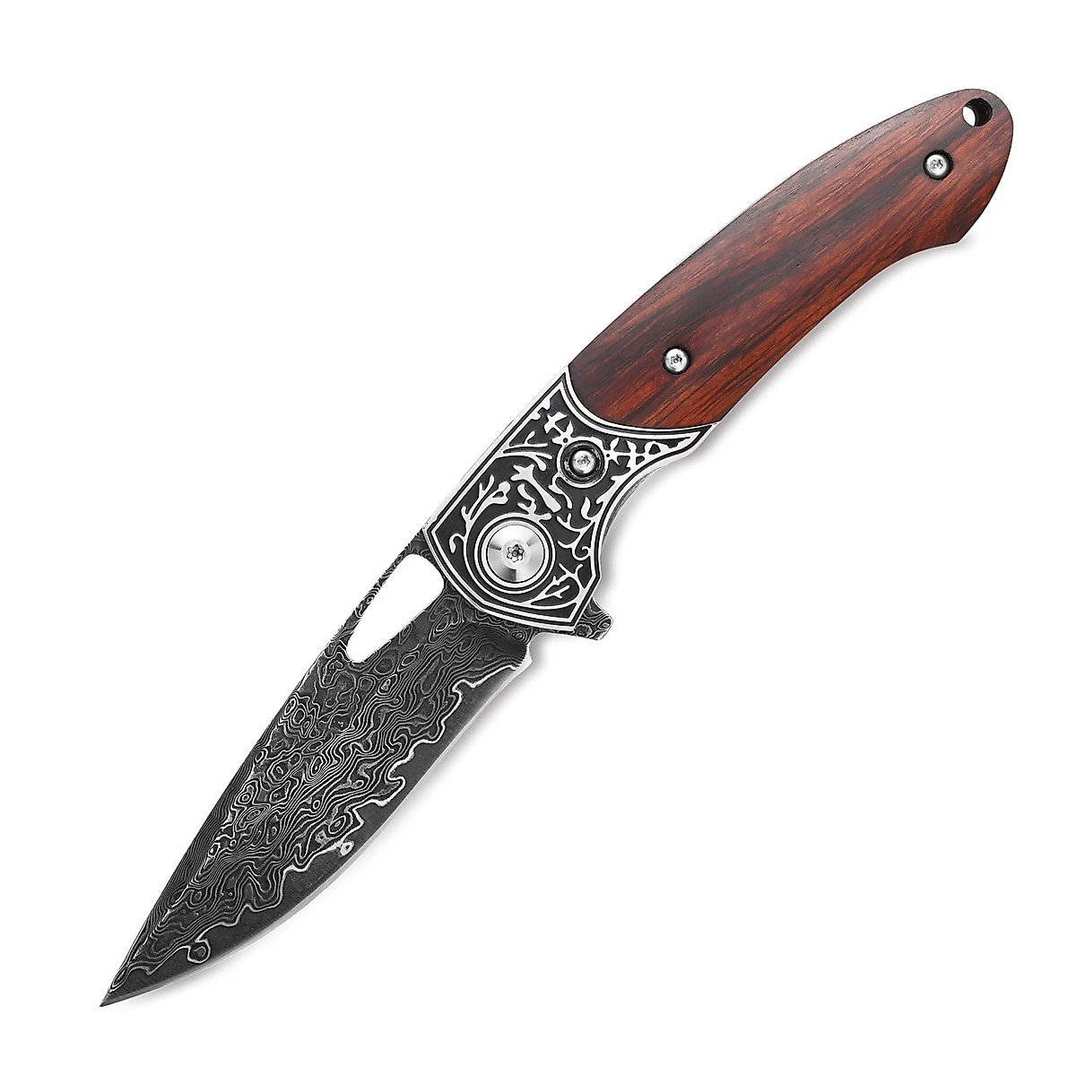 Siitivien ST205 Damascus Steel Folding Knife, VG10 Core Blade, Desert Ironwood+CNC Precision Carving Handle Pocket Knife, EDC Tatical Tool Knife for Outdoor, Camping, Hunting, Hiking, Survival … …