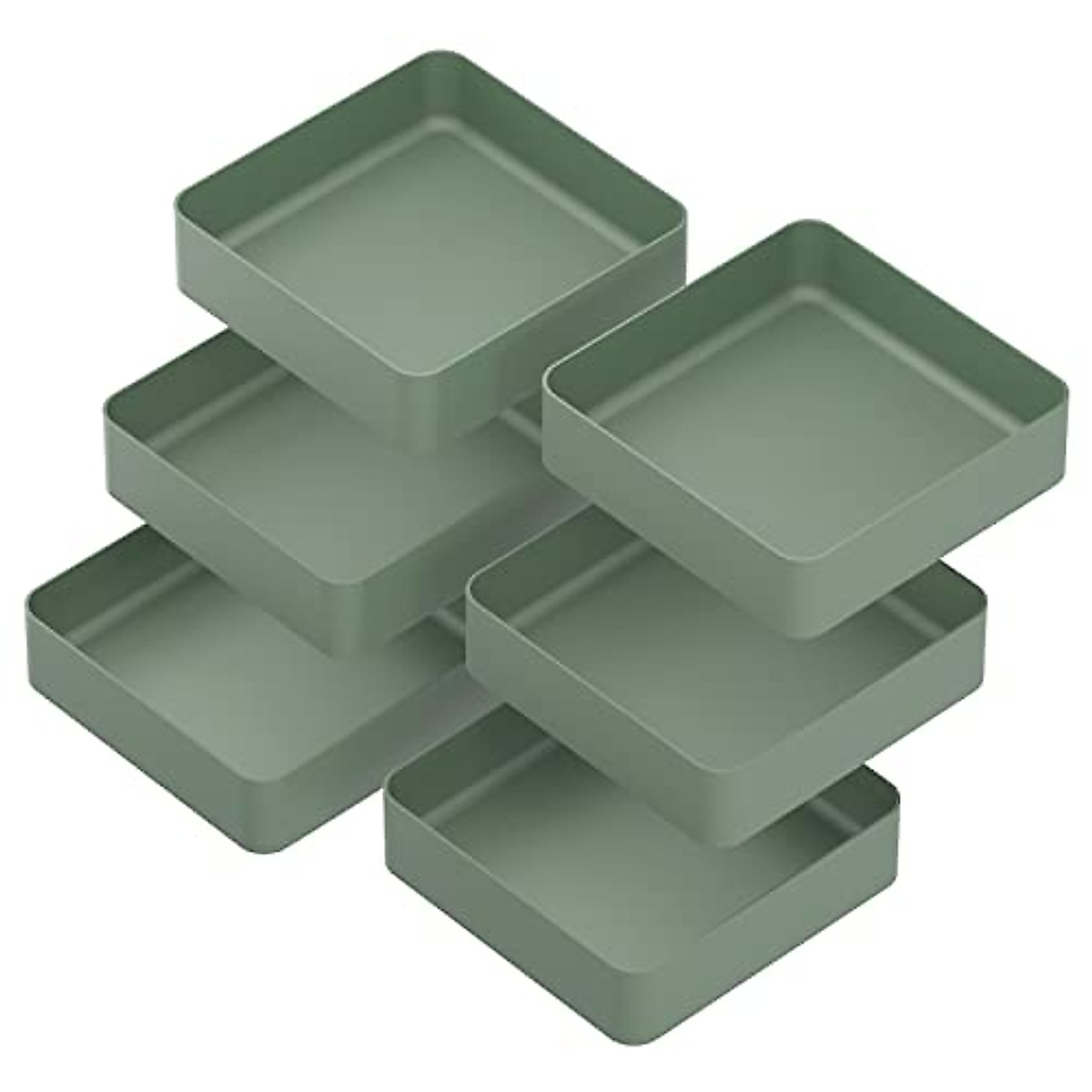 6 Pcs Stackable Drawer Organizer Set, 6.6" X 6.6" Square Plastic Vanity Drawer Organizers and Storage Bins,Desk Drawer Organizer Trays for Makeup,Bathroom Countertop,Office Drawer Divider,Forest Green