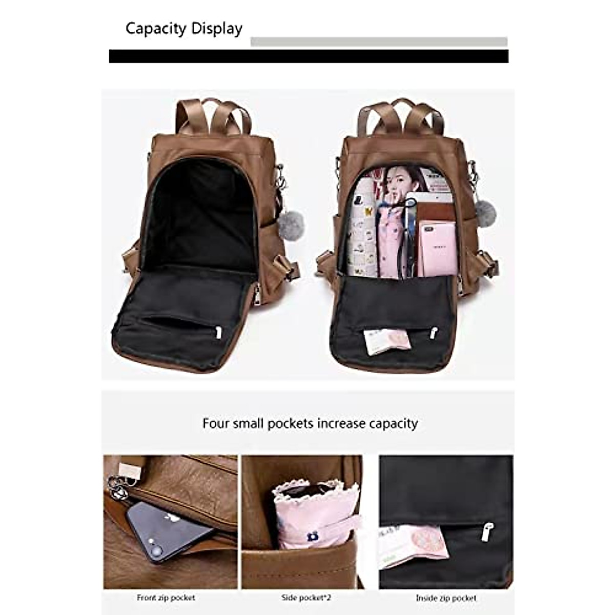 Women Backpack Purse PU Leather Shoulder Bag Travel Bag Handbag Casual Fashion Multifunction Ladys Satchel Bags Anti-theft