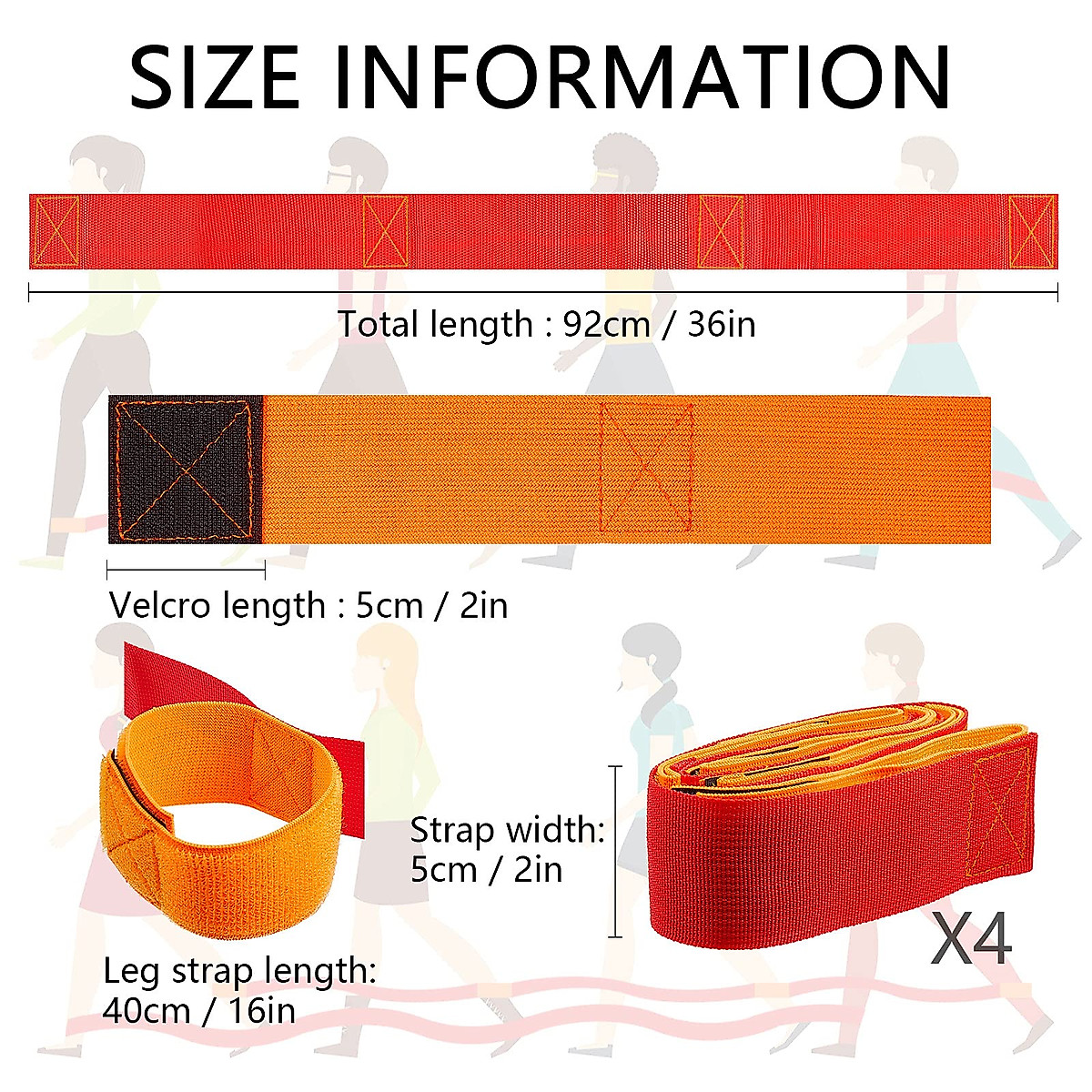 2 Sets 4 Legged Race Bands for Kids Field Day Team Building Games for Work Birthday Holiday Party Outdoor Activities for Adults Boys Girls Group Fun Games(39 x 4 Inch)