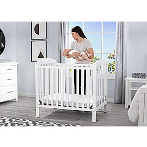 Delta Children Emery Mini Convertible Baby Crib with 2.75-inch Mattress, Bianca White