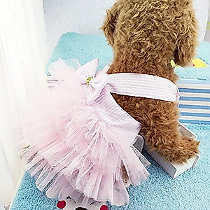 Dog Dresses, Fashion Pet Dog Clothes, Striped Mesh Puppy Dog Princess Dresses (Pink, Small)