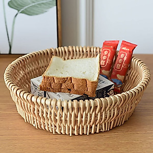Healthy Fresh Rattan Basket 100% Natural Handwoven Deep Wicker Round Fruit Basket Woven Food Storage Weaved U Organizer Holder Bowl Decor Rack Display Small Flat Bottom Hollow Weaving (Small)