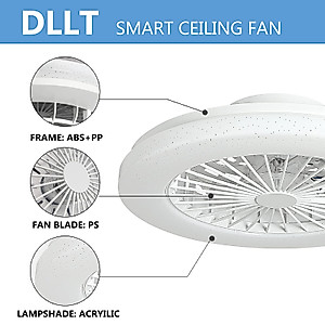 DLLT Low Profile Ceiling Fan with Light Smart Bladeless Ceiling Fans with RGB Lights Changing LED 3 Wind Speeds Festival Ambient Flush Mount Fan Light for Bedroom Livingroom Children's Room