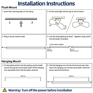 Hykolity 4 Pack Linkable LED Shop Light, 4FT 44W [300W Equivalent], 4600lm, 5000K Daylight, Plug-in Utility Light Fixture, Hanging or Surface Mount, Black - Energy Efficient Lighting Solution