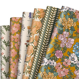 AnyDesign 12 Sheet Vintage Floral Wrapping Paper Retro Flower Gift Wrap Paper Bulk Folded Flat 6 Designs Decorative Botanic Art Paper for Birthday Wedding Baby Shower Party Supplies