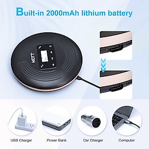 CD Player Portable with Bluetooth Walkman Bluetooth CD Player with FM Transmitter Touch Button and LCD display,Rechargeable Disc Player with AUX Cable and Shockproof Design, CD Player for Car and Home