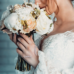 Mytys Silver Adjustable Palm Rings for Women-Cubic Zirconia Open Hand Palm Bracelet Ring-Full CZ Multiple Finger Ring (Hope Leaf Silver)