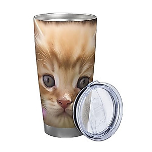 Cute Cat Tumbler with Lid and Straw 20oz Stainless Steel Car Cup for Hot and Cold Drinks, Double Wall Insulated Travel Coffee Mug Reusable Drink Thermos Cup Birthday Gifts