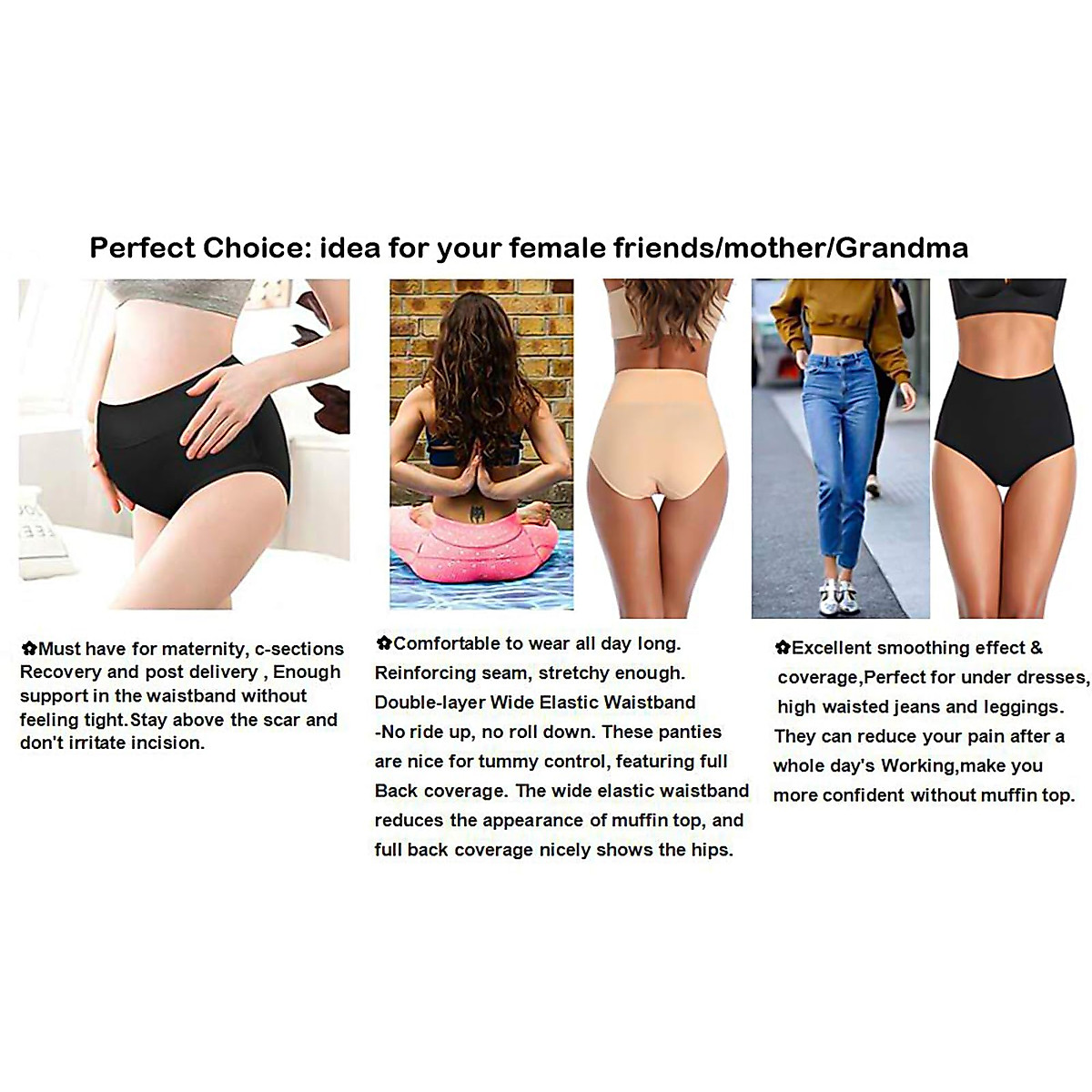 ANNYISON Womens Underwear, Soft Cotton High Waist Breathable Solid Color Briefs Panties for Women