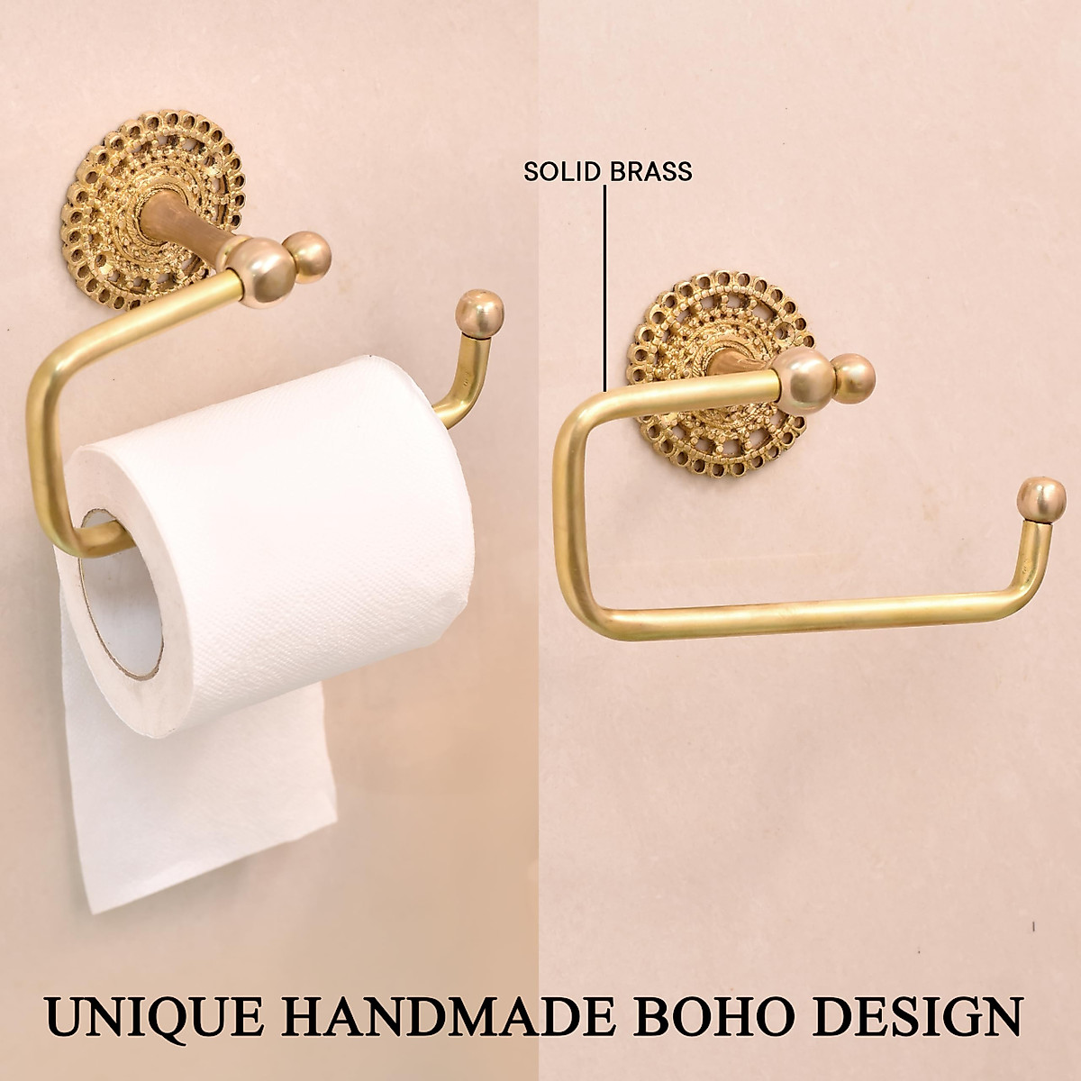 IndianShelf Boho Antique Brass Toilet Paper Holder - Gold Toilet Paper Holder- Vintage Kitchen Paper Holder - Bathroom Tissue Roll Holder - Mounted Toilet Paper Holder - Bathroom Accessories- Floral