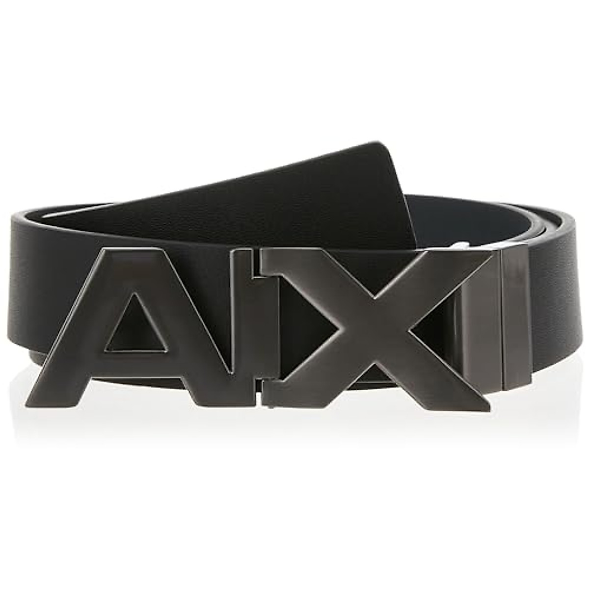 Armani Exchange Men's Leather Wide Logo Belt Buckle, black/phantom, 38