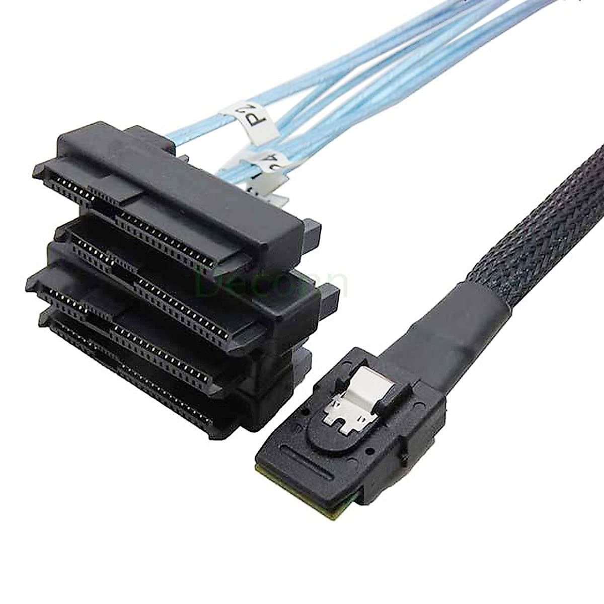 Cablecc Internal 36 Pin Mini SAS SFF-8087 Host to 4 SFF-8482 Target SAS Hard Disk and SATA Power Cable 100cm