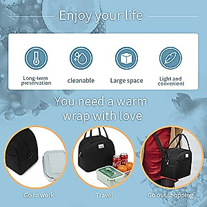 XQXA Lunch Bag Reusable Insulated Cooler Water Resistant Lunch Box Adult Tote Lunch Bag for Women /Men Work Picnic Beach or Travel-Black