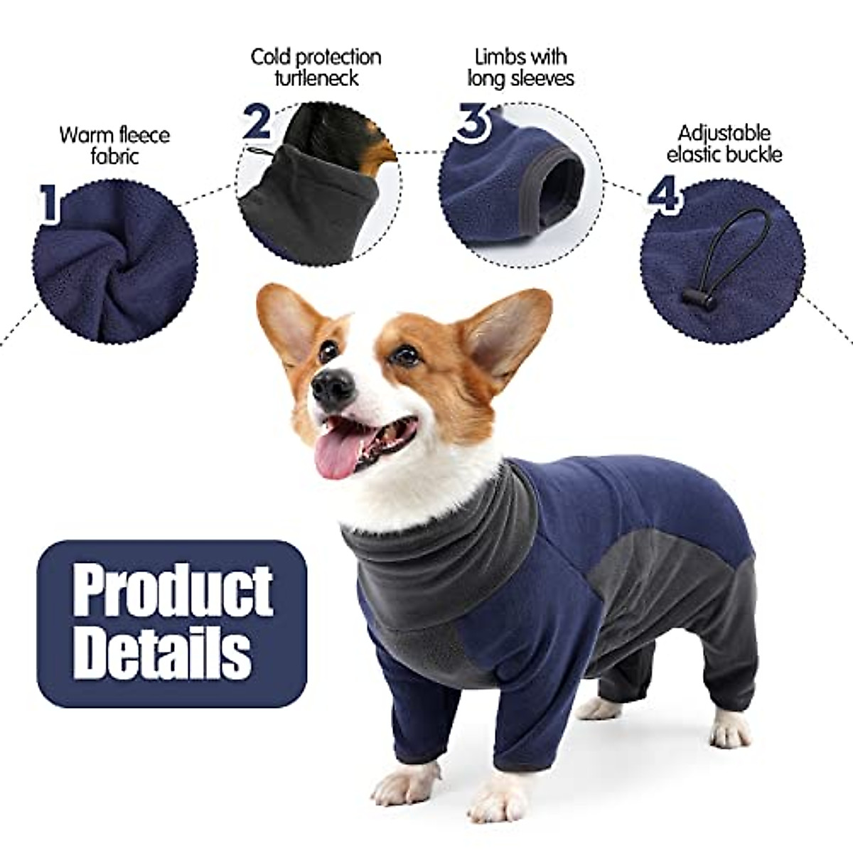 Harikaji Dog Cold Weather Coat, Dog Warm 4 Legs Pajamas Onesie Pet Soft Winter Dog PJS Sweaters Jacket Pet Clothes Stretchy Soft Doggy Jumpsuits Sweatshirt for Large Dogs(Blue,XL)