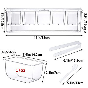 MOLIGOU Condiment Server on Ice, Chilled Caddy with 5 Removable Compartments, Chilled Serving Tray Container with Hinged Lid, 3 Serving Spoons and 3 Tongs Included
