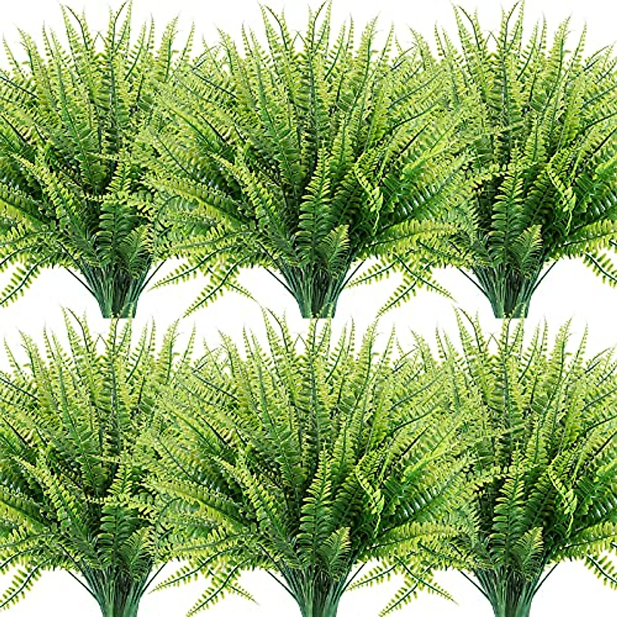 ZEOSTARO 12 Bundles Artificial Plants, Fake Boston Fern Greenery Outdoor UV Resistant No Fade Faux Plastic Plants Garden Porch Window Box Decorating