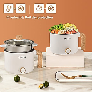 Dezin Hot Pot Electric, 1.5L Portable Ramen Cooker with Nonstick Coating, Mini Hot Pot for Dorm/Office/Travel, Multi-Function Hot Pot for Stir Fry, Steak, Noodles, Soup, Pasta (Egg Rack Included)