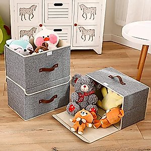 E-MANIS Storage Bins with Lids set of 3 Foldable Storage Boxes with Lids Storage Baskets Storage Containers Organizers with for Toys,Clothes and Books (Grey)